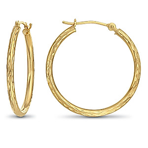 14k Yellow Gold Hand Engraved Full Diamond-cut Round Hoop Earrings (25mm (1 inch))…