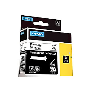 Dymo 18484 Rhino Permanent Poly Industrial Label Tape, 3/4-Inch X 18 Ft, White/Black Print