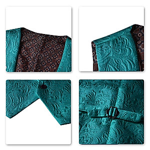 YFFUSHI Men's 3 Piece Suit Slim Fit Jacquard Tuxedo One Button Shawl Collar Jacket Vest & Trousers Green