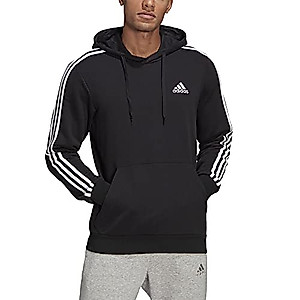 adidas Men's Essentials 3-Stripes French Terry Hoodie, Black/White, Small