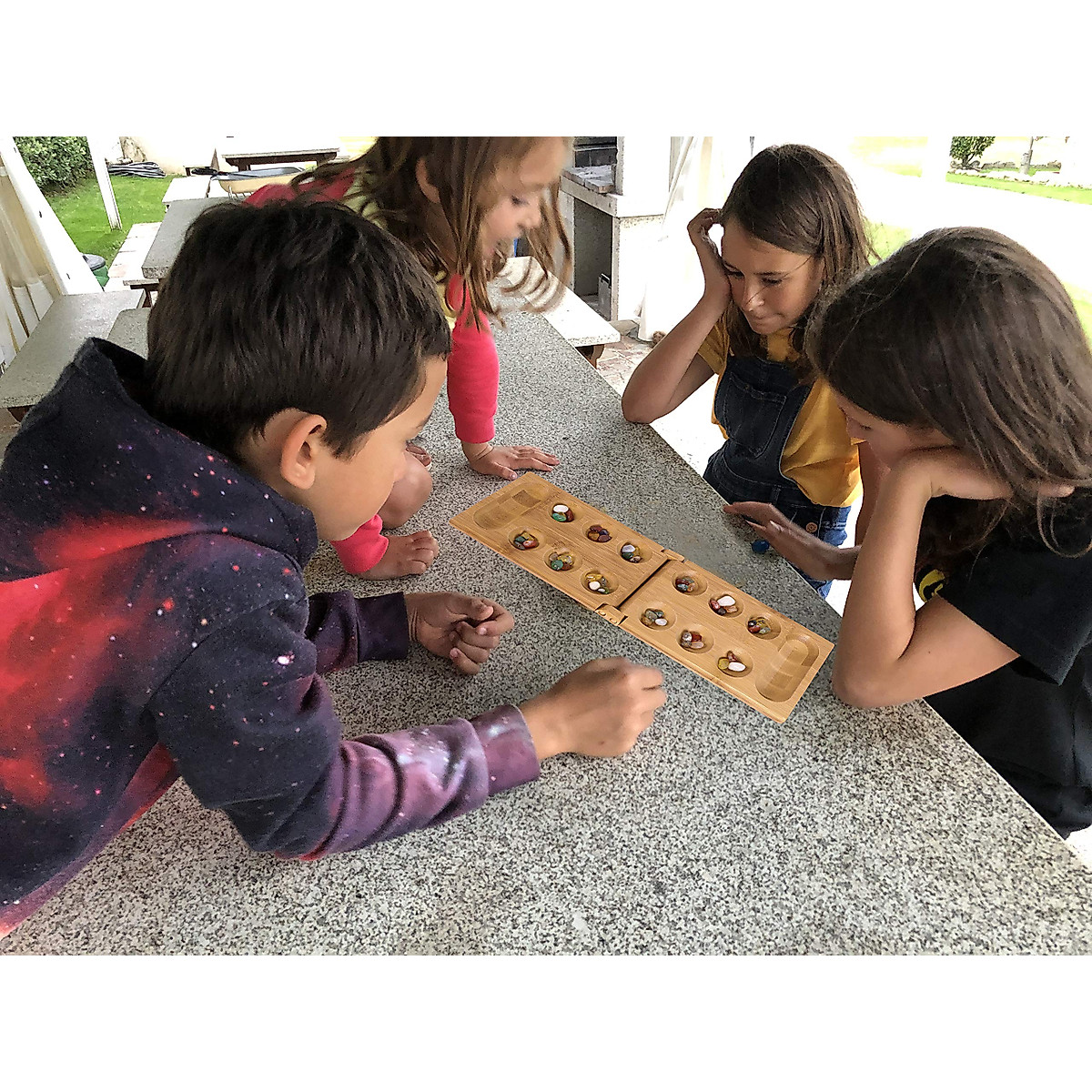 TOWO Mancala Board Game - Kalaha Board Game with Folding Wooden Board Natural Stone Pebbles -Families Board Games-Mancala Games Strategic Game for Kids Adult