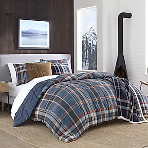 Eddie Bauer - Queen Comforter Set, Reversible Down Alt Bedding with Matching Shams, Home Decor for Colder Months (Shasta Lake Navy, Queen)