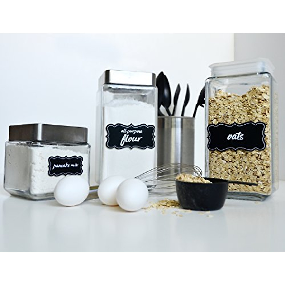 Home Advantage Pre-Printed Pantry Labels for Kitchen Organization (Black)