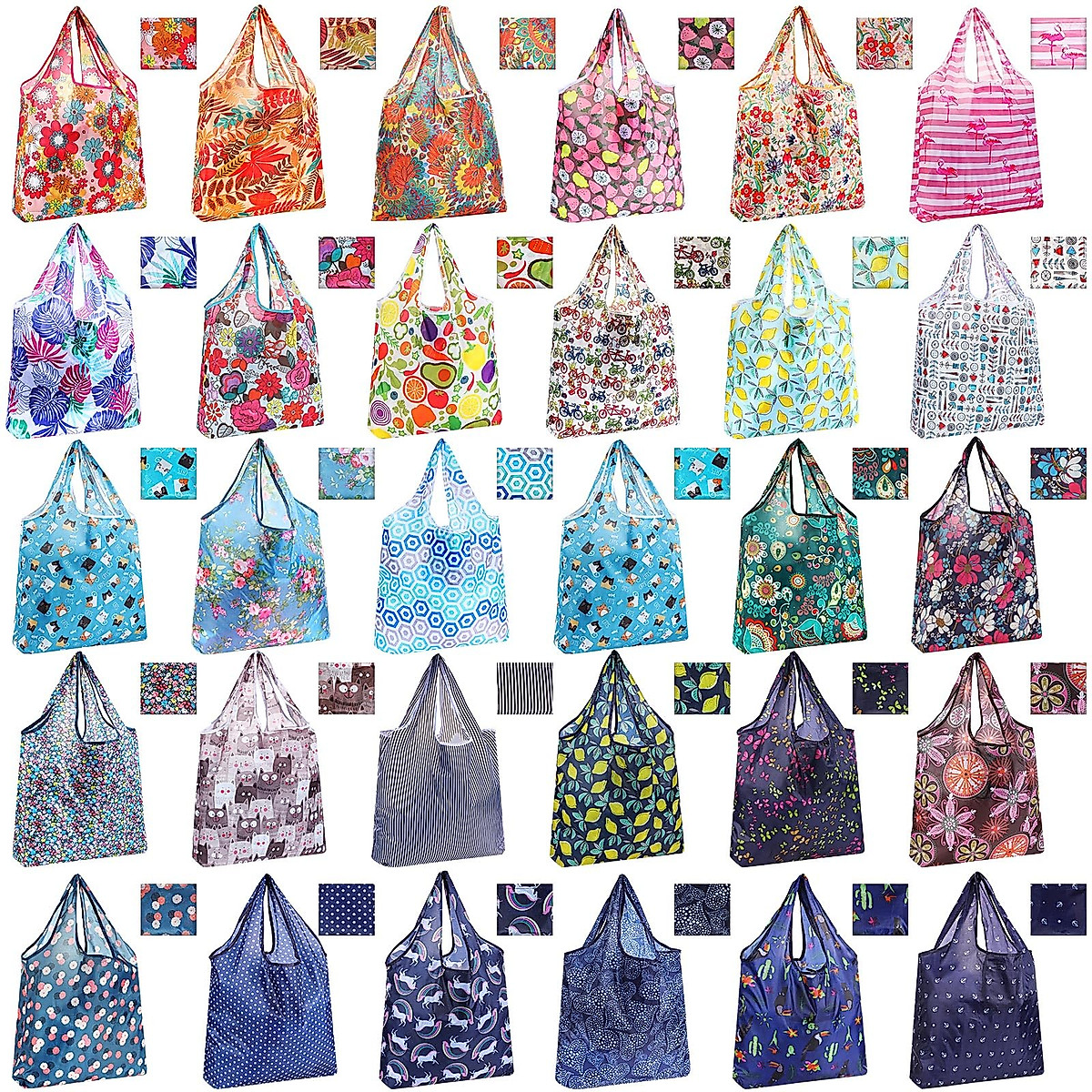 Shappy 30 Pcs Reusable Grocery Bags Christmas Foldable Shopping Totes Bags with Separated Zipper Storage Pouch Handles Lightweight Waterproof Reusable Bags Washable Cloth Grocery Bags (Floral Style)