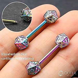 OUFER 2PCS Icosahedron Dice Nipple Rings, 14G 316L Surgical Steel Nipple Barbells, Nipple Jewelry for Women