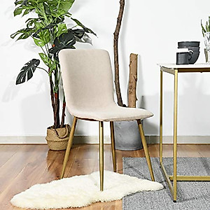 Dining Chairs Set of 4, Pre Assembled Chair Set Upholstered with Gold Legs Modern Fabric for Dining Room, Kitchen, 17.3 "W x 18.1 "D x 34.6 "H (Beige)
