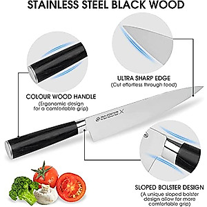 Knife Set, 18Pcs Black Knife Block Sets, German Stainless Steel Knife Sets for Kitchen with Block, Kitchen Knives for Chopping, Slicing, Dicing & Cutting