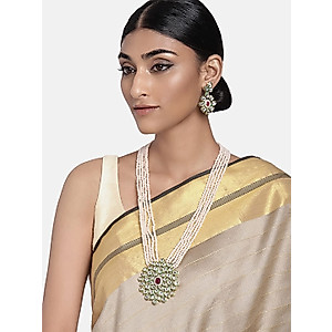 JewarHaat Indian Bollywood Gold-Plated Pearls Studded & Beaded Long Jewellery Set For Women (Kundan Inspired, Peach)