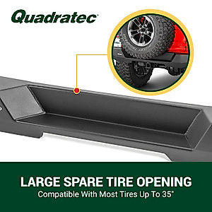 Quadratec QRC Rear Bumper - Fits Jeep Wrangler JL 2018-2022 - Spare Tire Clearance for 35" Tires - Mandrel Bent Corner Guards - Integrated License Plate Mount - Receiver Hitch Compatible 6 Gauge Steel