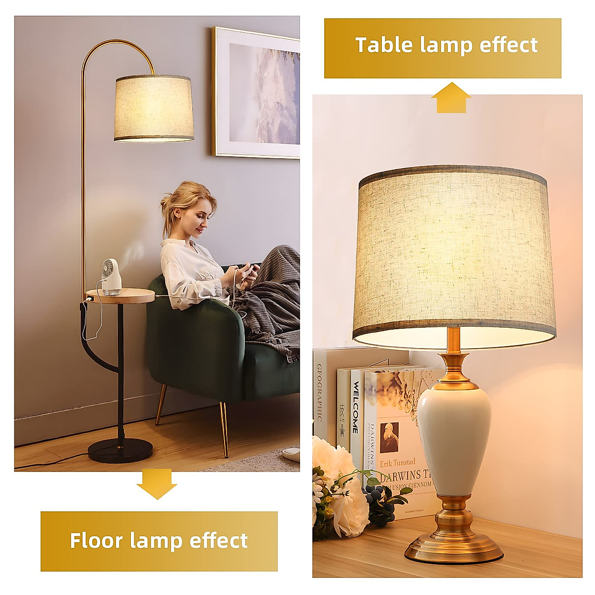 2-Pack Medium Drum Lamp Shades, 11.6 x 12.6 x 9.8 Inch Fabric Natural Linen Lampshades Hand Crafted Lampshade Covers Replacements for Table Lamp, Floor Lamp, Spider/UNO Two Installation, Beige