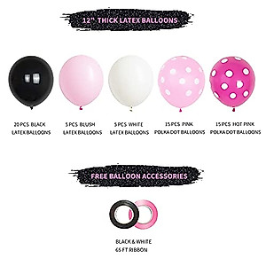 ANSOMO Black and Pink Latex Balloons, 12 inch Thick Polka Dot Balloons, 60 Pcs