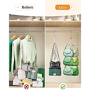Purses Hanger Organizer for Closet, Myfolrena Metal Purse Holder for Closet Space Saving Bag Storage Hook for Hanging Handbags, Belts,Scarves,Tote,Hats,Clothes,Bags,Ties (Silver)