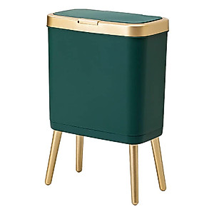 Procade Trash Can with Lid,Small Bathroom Garbage Can with Lid, Plastic Trash Can with Push Button,Narrow Garbage Bin Waste Basket for Bedroom,Living Room, Toilet,Office,Kitchen,4 Gal-Gold Edge