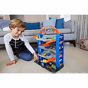 Hot Wheels City Stunt Garage Play Set Gift Idea for Ages 3 to 8 Years Elevator to Upper Levels Connects to Other Sets, Boys