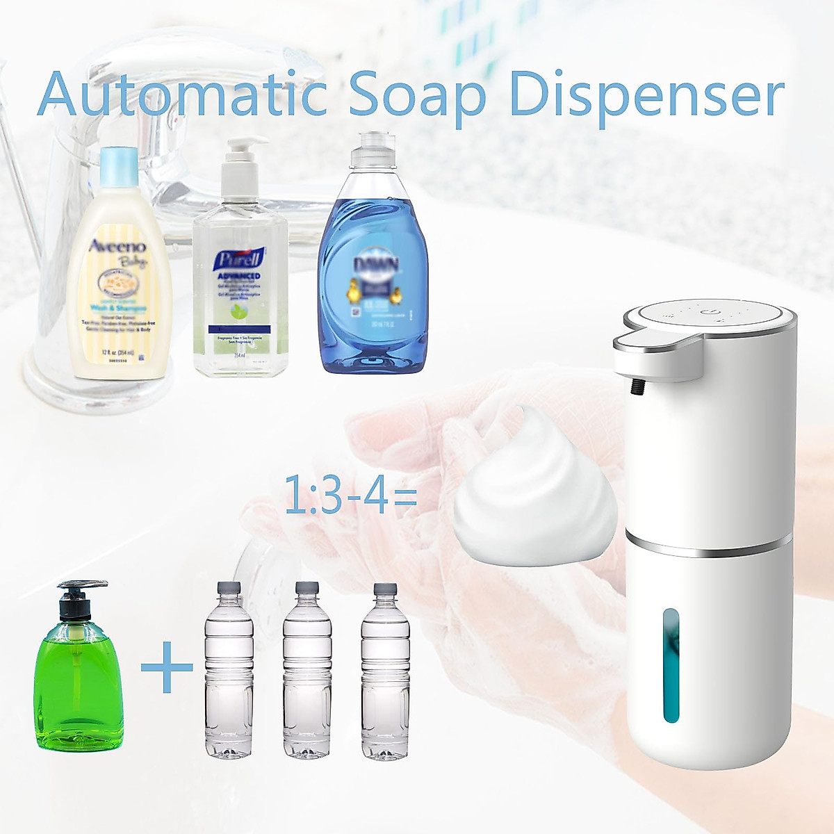 Automatic Soap Dispenser – Touchless Foaming Soap Dispenser 400ml USB Rechargeable Dispenser Electric Wall Mounted 4levels Adjustable Foam Soap Dispenser Pump for Bathroom Kitchen Dish Soap
