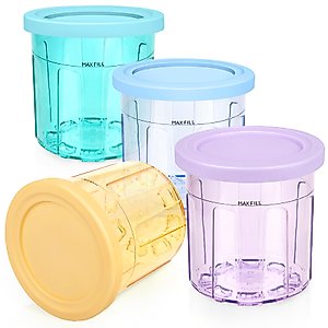 FENKOA Containers Replacement Ice Creami Pints and Lids, 16oz Containers Compatible with Ninja NC301 NC300 NC299AMZ Series Ice Cream Maker - BPA Free - Dishwasher Safe (Green,Blue,Purple,Yellow)