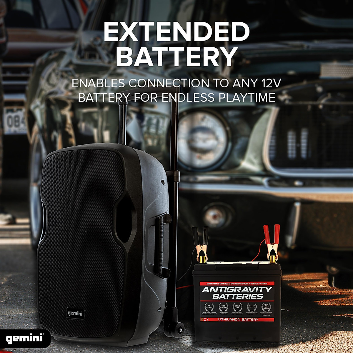 Gemini Sound AS-15TOGO: 2000W Portable Battery-Powered PA with Wheels, Bluetooth, Echo Effect, USB/SD Playback