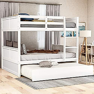 MERITLINE Full Over Full Bunk Bed for Kids Teens, Detachable Wood Full Bunk Bed Frame with Trundle