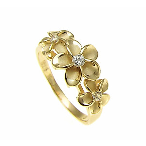 Arthur's Jewelry Yellow gold plated sterling silver 925 Hawaiian 3 cz plumeria flower ring size 9
