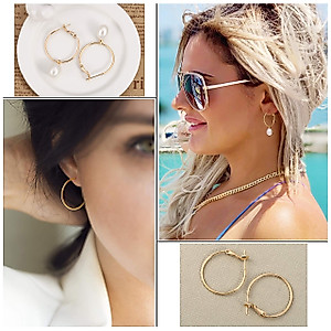 PEARLADA Gold Huggie Hoop Earrings with Charms Fashion Pearl Drop Dangle Earrings for Women Handmade Karma Circle Jewelry for Ladies Lightweight Pearl Earrings on Christmas