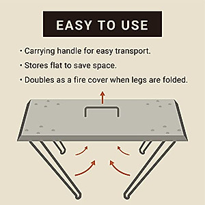 Radiate - Stainless Steel Fire Pit Cover - Square Heat Deflector for Outdoor - Traps and Directs Heat Outward - Includes Folding Legs with Carrying Handle (25 x 12.25 in)