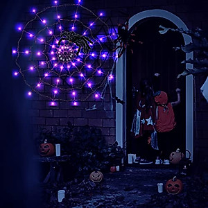 Fcysy Halloween Decorations Spider Web Lights, 70 LED 8 Modes Battery Operated Waterproof Net Purple Lights, Halloween Lights Indoor Outdoor Décor for Home Yard Garden Window Porch