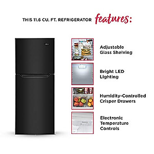 Frigidaire 11.6 Cu. Ft. Compact ADA Top Freezer Refrigerator in Black with Electronic Control Panel, Reversible Door Swing, ENERGY STAR