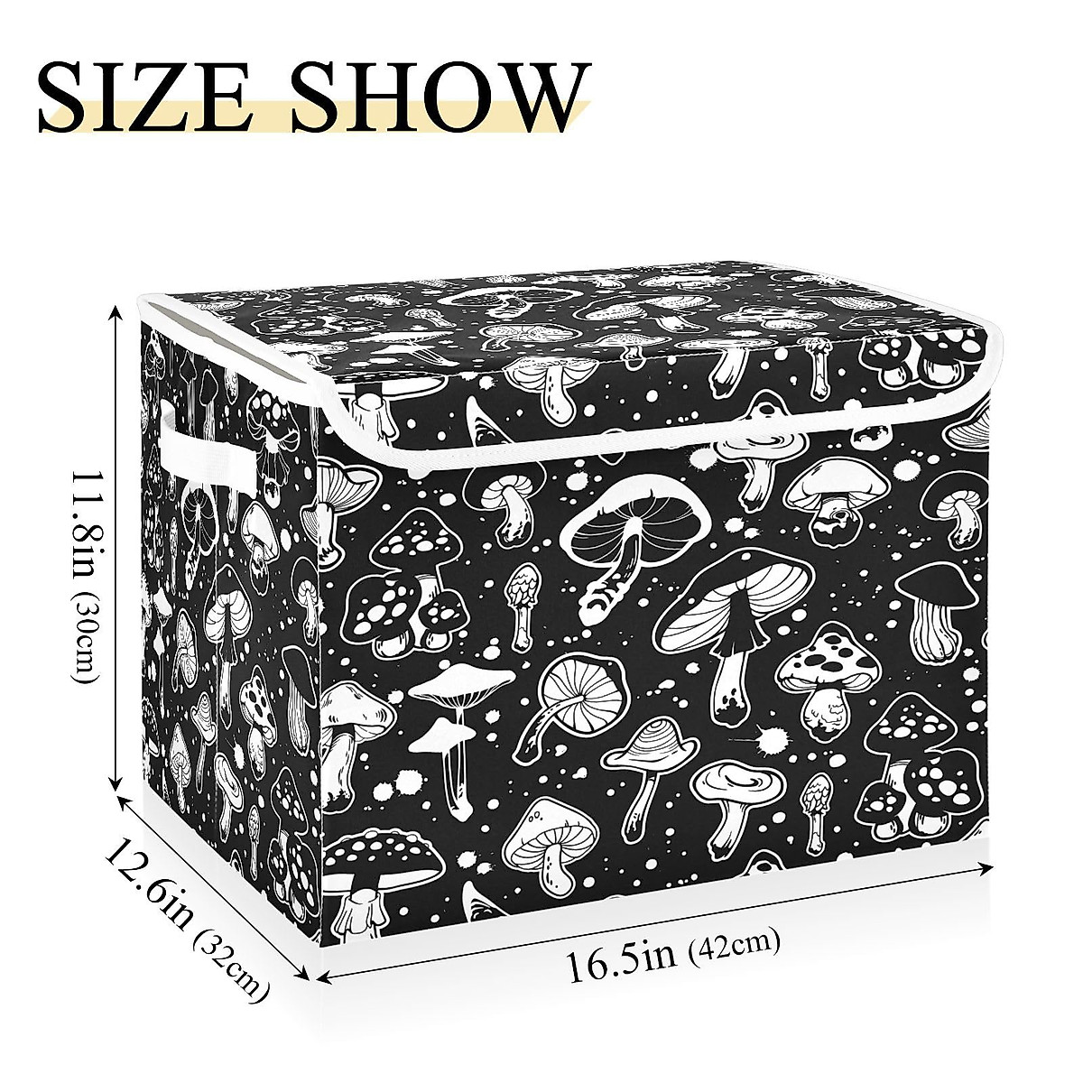 YETTASBIN Mushrooms Storage Basket with Lid and Handles, Large Collapsible Fabric Storage Bins Sturdy Storage Organizer for Shelves, Closet, Bedroom, School, Office, Home Decor