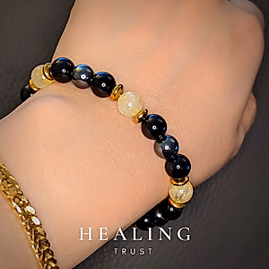 Citrine Crystal Hematite Feng Shui Black Obsidian Wealth Bracelet. Citrine Crystal Beaded Bracelets for Women and Men. 100% Wealth Generator and Lucky Money Attraction, Prosperity, Goals