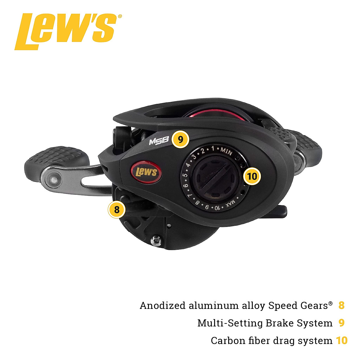 Lew's Tournament MP Baitcast Fishing Reel, Right-Hand Retrieve, 7.5:1 Gear Ratio, 10 Bearing System with Stainless Steel Double Shielded Ball Bearings