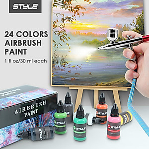rhinowisdom Airbrush Paint - 24 Colors Airbrush Paint Set 1fl oz, Opaque & Brilliant Colors, Leather & Shoe Acrylic Air brush Paint Kit Ready to Spray Water Based for Artists Beginners Hobbyist…