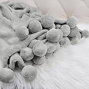 Home Soft Things Pompom Bed Couch Throw Blanket, 50'' x 60'', Silver Grey, Fuzzy Soft Comfy Warm Decorative Throw Blanket for Living Room Bedroom Suitable for All Seasons