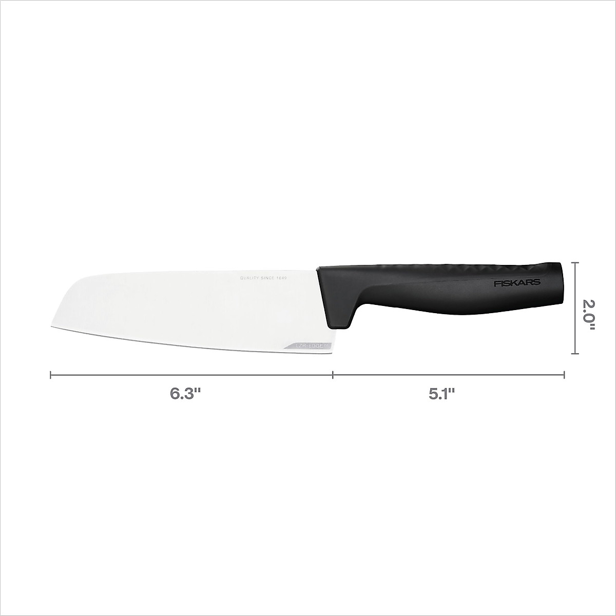 Fiskars 6.3" Santoku Knife, Kitchen Knife for Chopping, Dicing, and Mincing with Japanese Stainless Steel Hard Edge Blade, DIshwasher Safe
