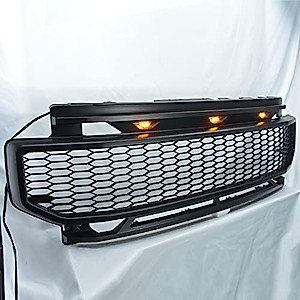 Giveme5 Grill for (2020- 2022) F250 Grill Front Black Grill Aftermarket Grille Replacement Super Duty Accessories Grille Custom Mesh Cover Parrilla with Amber Lights Letters Insert Part