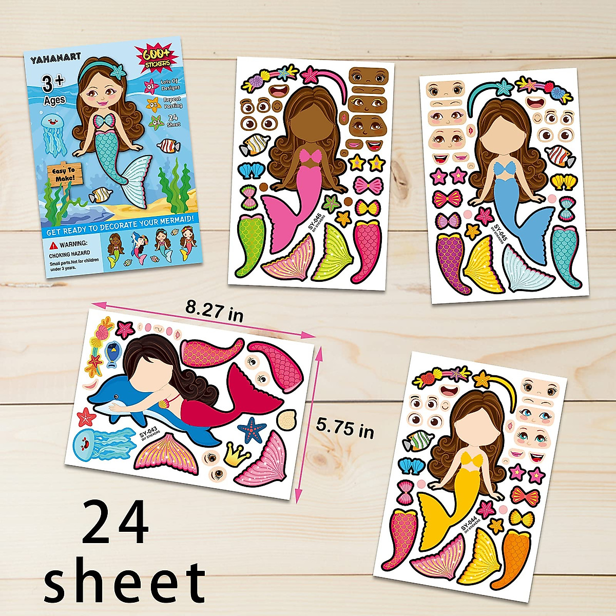 Mermaid Stickers,Make Your Own Mermaid Stickers,Make A Mermaid Stickers DIY Stickers Perfect For Mermaid Party Supplies & Favors for Kids Goodie Bag Filler Rewards (24 Sheets) (Make-A-Mermaid Stickers)