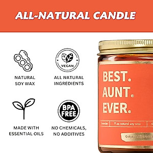 Gifts for Aunt - Best Aunt Ever, Lavender Scented Candle, Soy Wax | Empowering Aunt Birthday Gifts from Niece or Nephew | BAE Cool Favorite Auntie Bday Present | Aunt Candle, 9oz