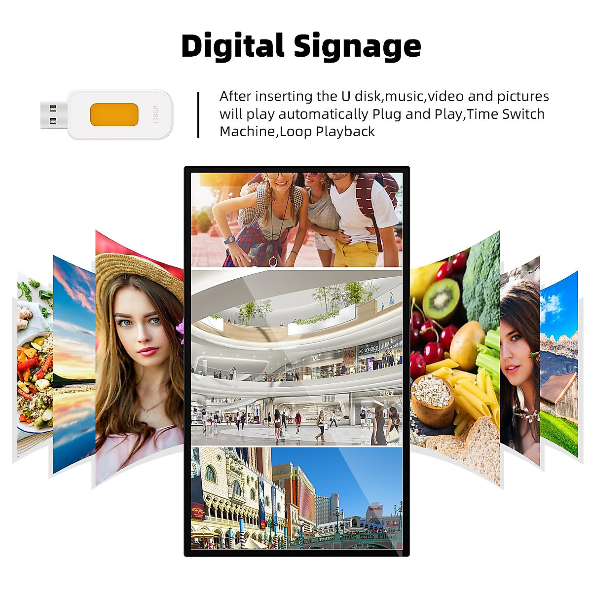 YIXZSWD 32 Inch Touch Screen Digital Signage, Smart Digital Calendar Digital Signage Display for Advertising,Plug&Play,Intelligent Split Screen,Built-in Speakers,Support HD-MI Input,Android System