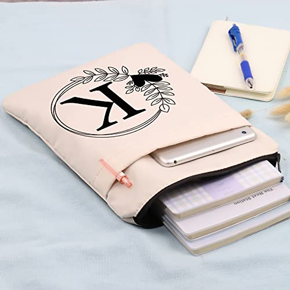 HOLLP Alphabet Book Cover A/C/J/K/M/Letter Initial Waterproof Zipper PouchInitial English Book Sleeve(K-Book Sleeve)