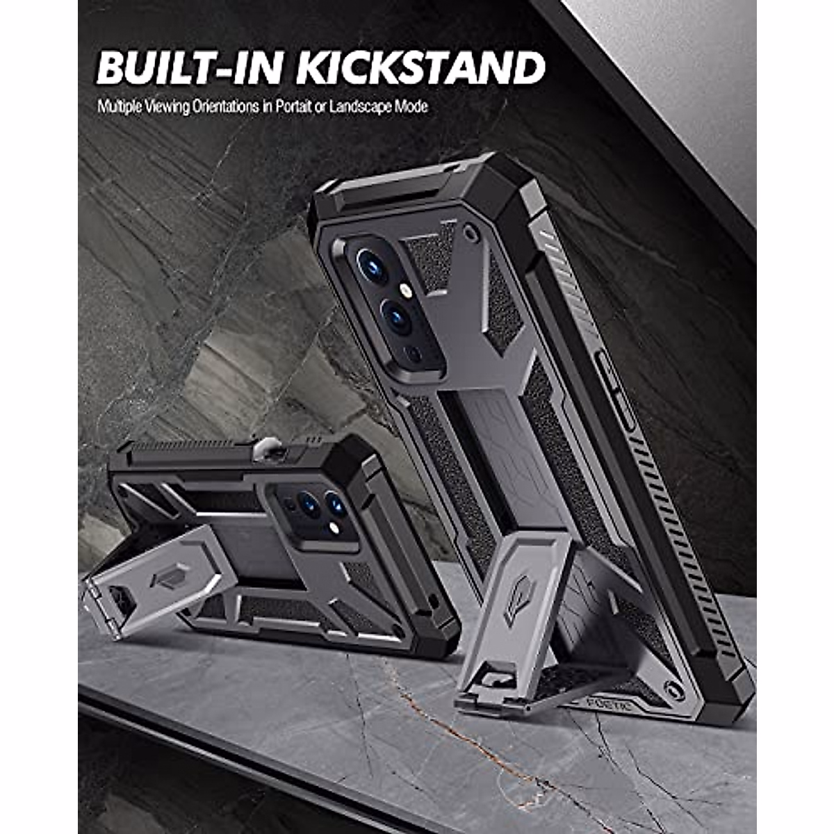 Poetic Spartan Series Designed for OnePlus 9 5G Case, Full-Body Rugged Shockproof Protective Cover with [Premium Leather Texture], Kickstand and Built-in Screen Protector, Metallic Gun Metal