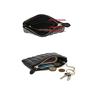 Soft Lambskin Leather Coin Purse Small Quilted RFID Blocking Top Zipper Wallet With Key Chain…