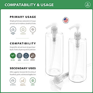 Bar5F 32-Ounce Empty Plastic Shampoo Pump Bottles, BPA-Free, Leak-Free, 1-Liter Crystal-Clear Cylinder, Clear Pump Top, 3-Pack