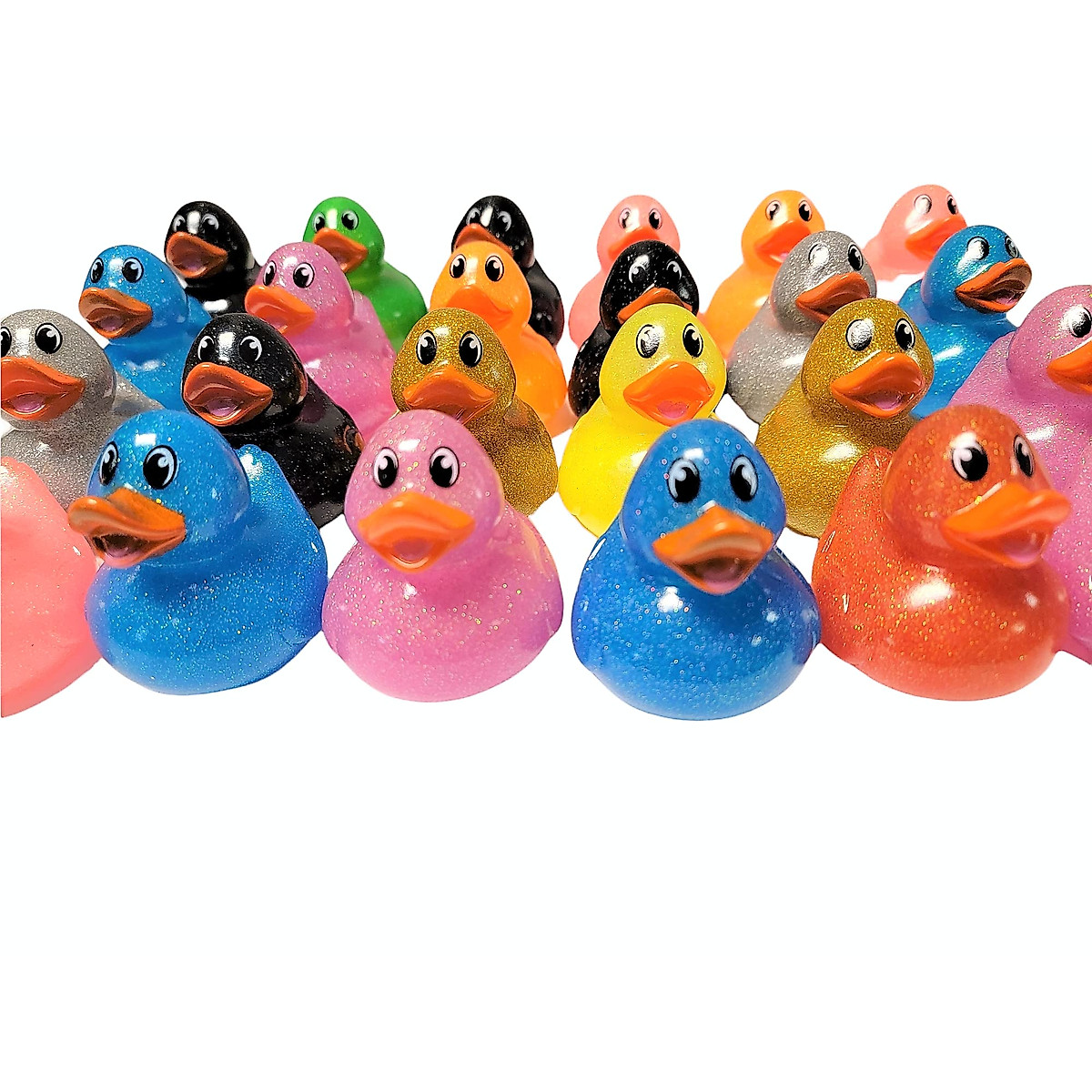 Colorful Glitter Rubber Duckies (2.5") Assorted Neon Color Ducks Ducky Duck (12)