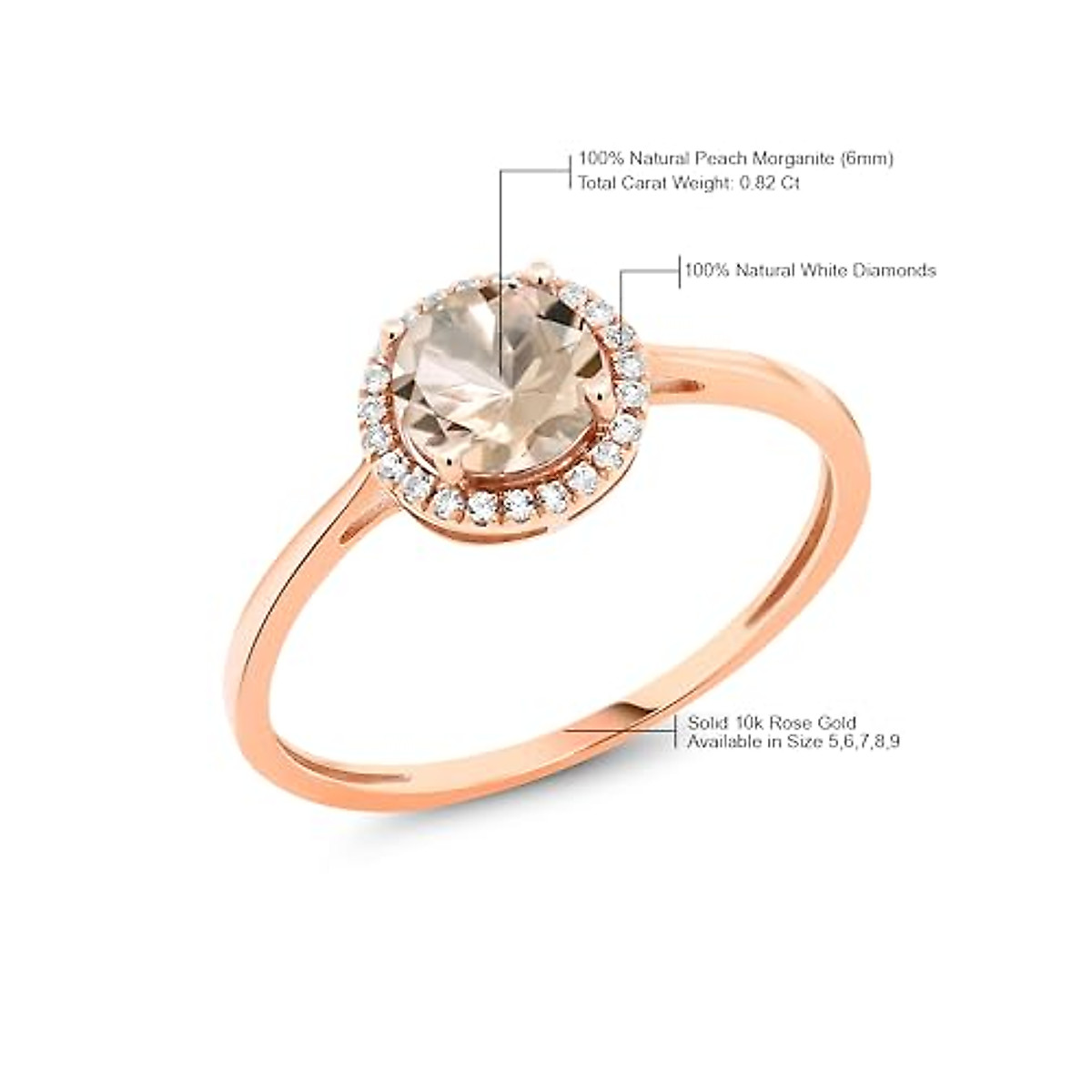 Gem Stone King 10K Rose Gold Gemstone Birthstone & Diamond Halo Promise Wedding Engagement Ring | Round 6MM | Rose Gold Ring For Women