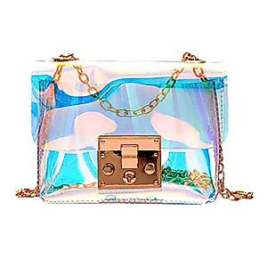 Buddy Supplies Buddy Transparent Hologram Shoulder Bag Glitter Chain Purse Cross Body Sling Bag, Clear, One Size
