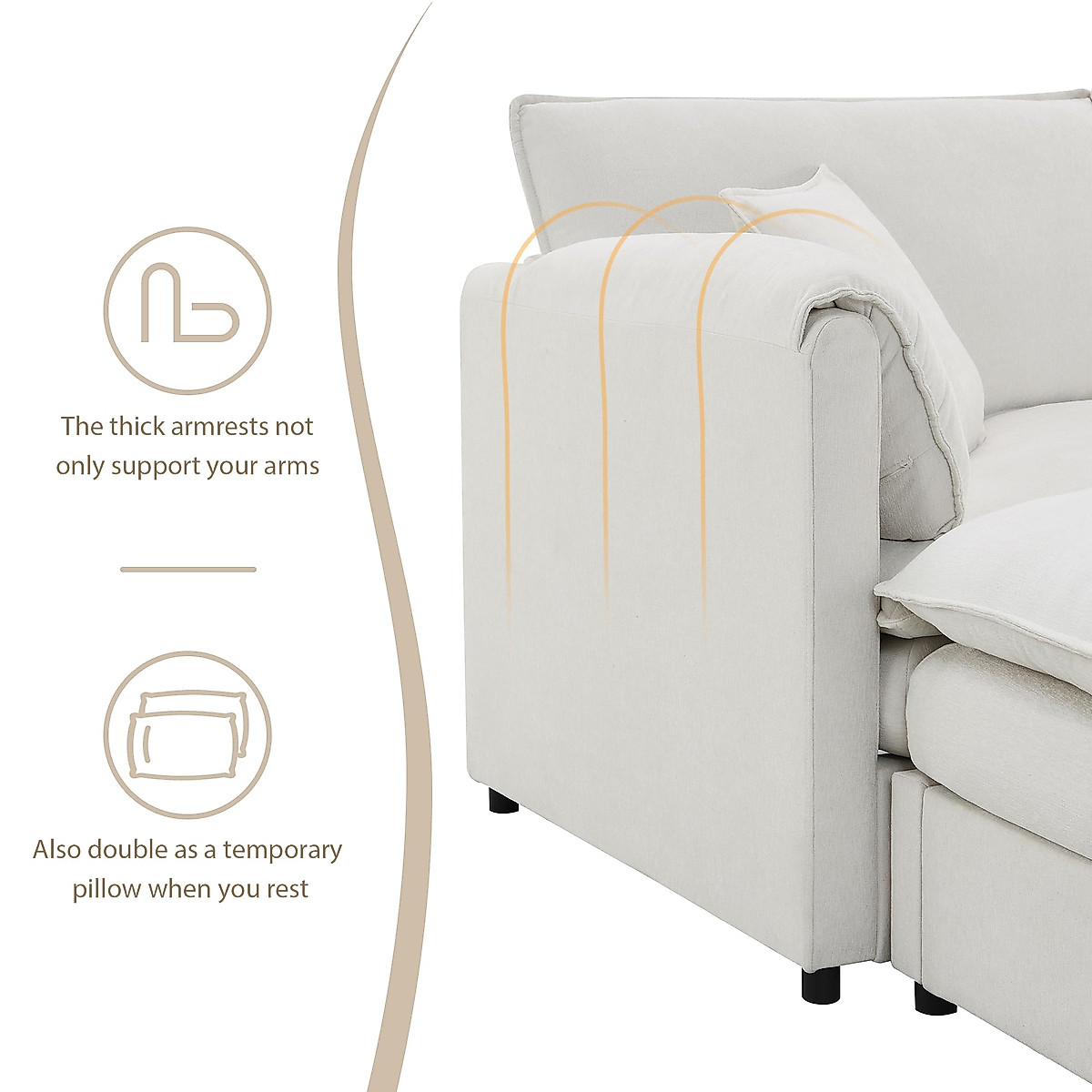 ONEMMLION 134" Cloud Couch Sectional Sofa with Ottomans, Modular Sectional Couch with Double Cushions, Modern 6 Seat Comfy Oversized Chenille U Shaped Couch for Living Room, Cream White