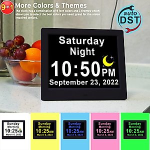 Véfaîî 2024 New, Digital Clock 2.0 with 30 Alarms, Auto DST, DIY Custom Reminders, Sun Moon Icon & AM/PM, Auto Brightness, Memory Function, Easy to Read, 8" Large Display