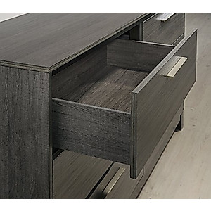 Roundhill Furniture Ioana 187 Antique Grey Finish Wood Bed Room Set, Queen Size Bed, Dresser, Mirror, Night Stand, Chest