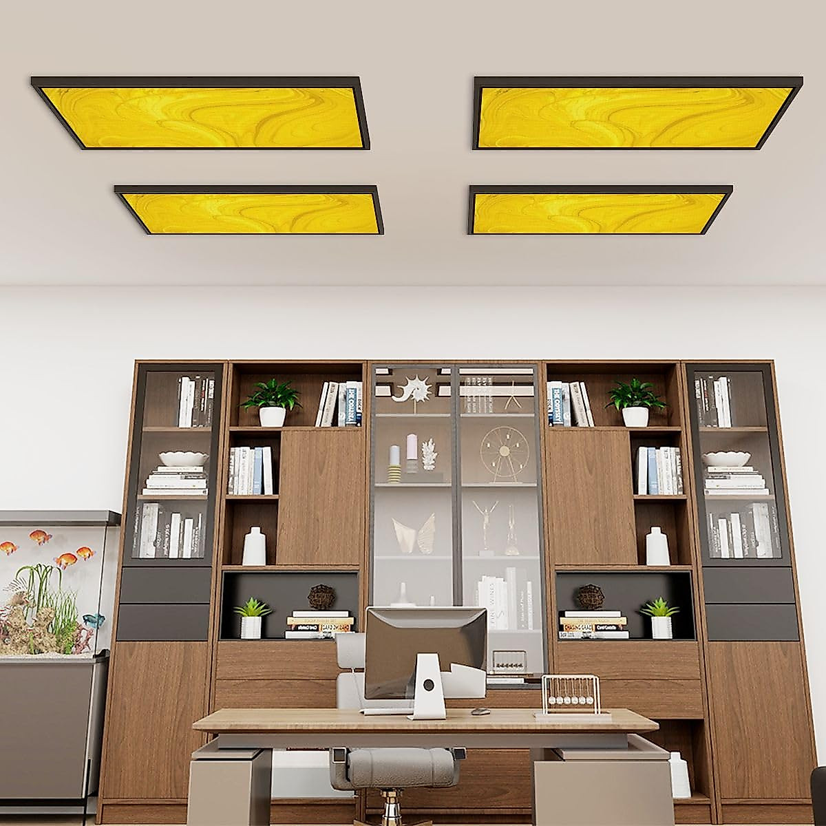 AFWADFWA Decorative Fluorescent Light Covers for Ceiling Lights Yellow Gold Oil Paint Abstract Oil Paint Yellow Gold Oil Paint for Light Covers for Ceiling Lights Classroom Office Home Decor 4 x 2 ft