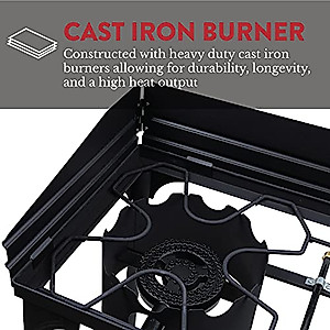 Gas One Propane Double Burner Two Burner Camp Stove with Windscreen Outdoor High Pressure Propane 2 Burner Adjustable PSI Regulator and 4ft Steel Braided Hose With Removable Legs