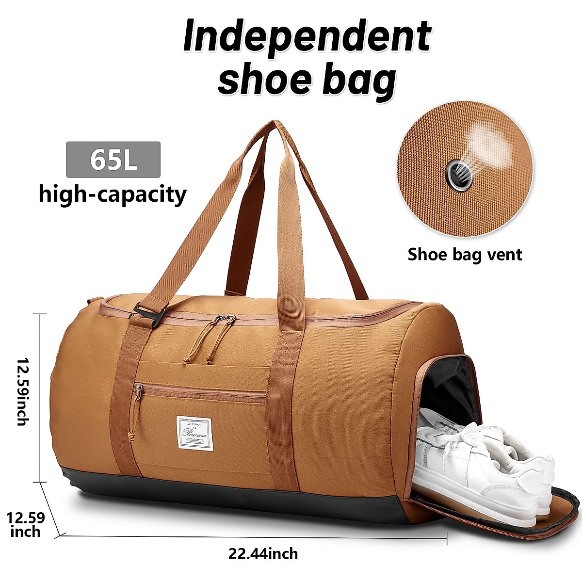 Brozoza Travel Duffle Bag for Men 65L Large Size Traveling Duffel Bag Weekender Overnight with Shoes Compartment Multifunctional Sports Gym Bags